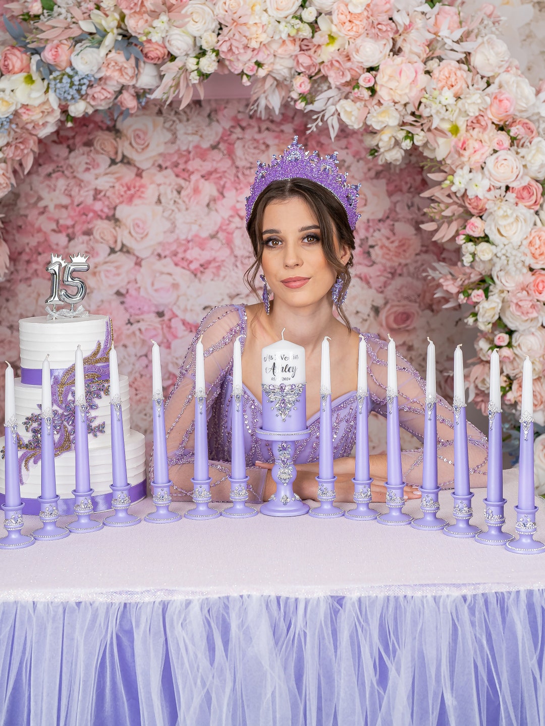 Quinceanera 15 Candles Set, Lilac Quinceanera Candles, Lilac Quince ...