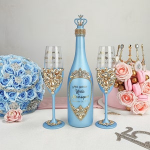 Copas De Quinceanera Baby Blue Gold Brindis De Quinceanera - Etsy