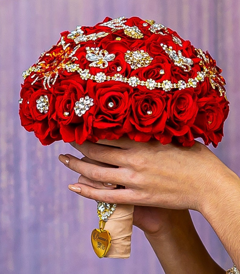 Red Gold Quinceanera Bouquet Red Quince Decor Quinceanera - Etsy