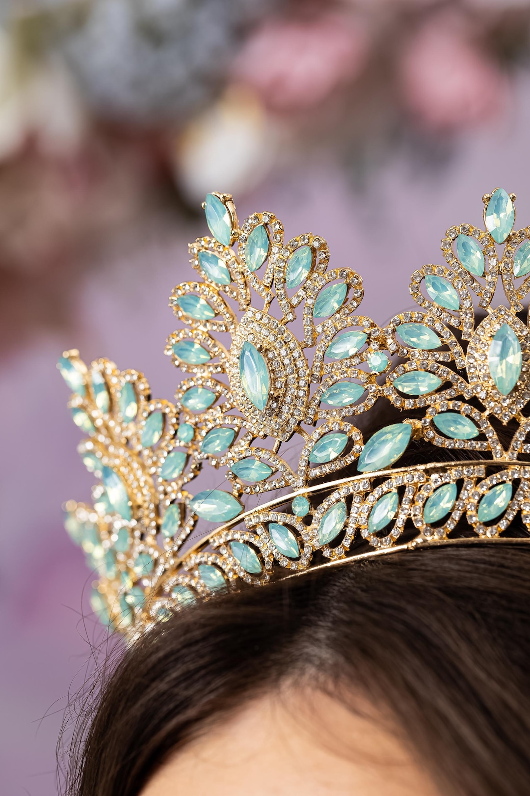 Sage Green Gold Quinceanera Crown, Sage Green Quinceanera Tiara, Sage ...