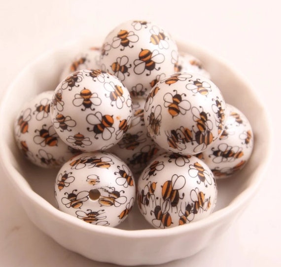 20mm Honey Bee Beads Bubblegum Beads Colorful Bee Printed - Etsy