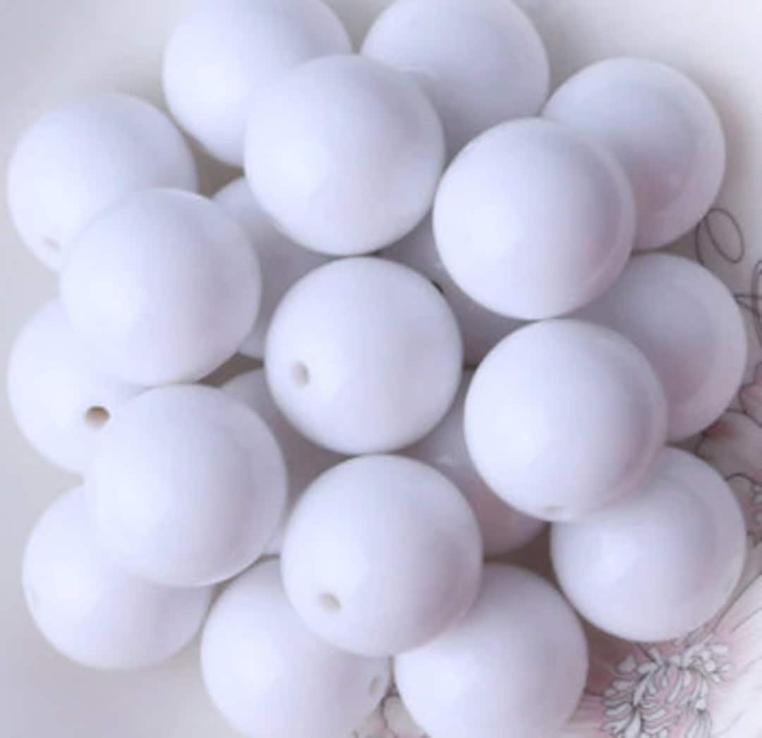 20mm Beads | SOLID Color Beads | White Bubblegum Beads | Round White ...