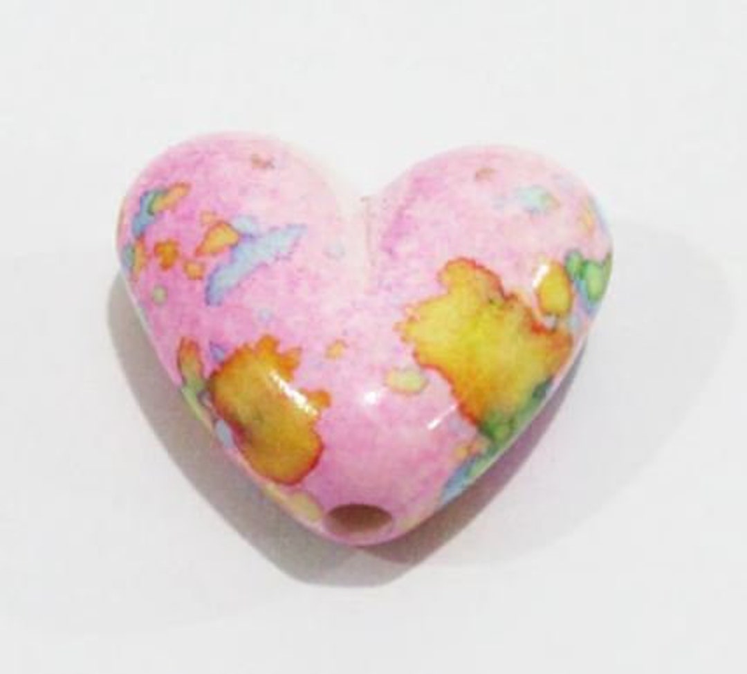 23mm Acrylic Heart Bead | Pink Heart Bead | Blue Heart Bead | Love Bead ...