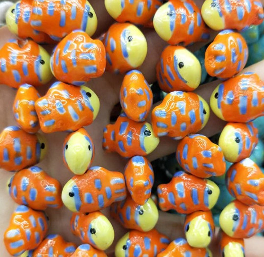 Ceramic Fish Beads | Orange Fish Bead | Green Fish Bead | Animal Beads ...