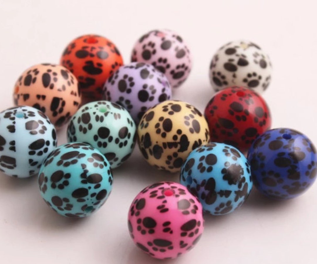 20mm Beads | Dog Paw Print Beads | Bubblegum Beads | Cat Paw Print ...