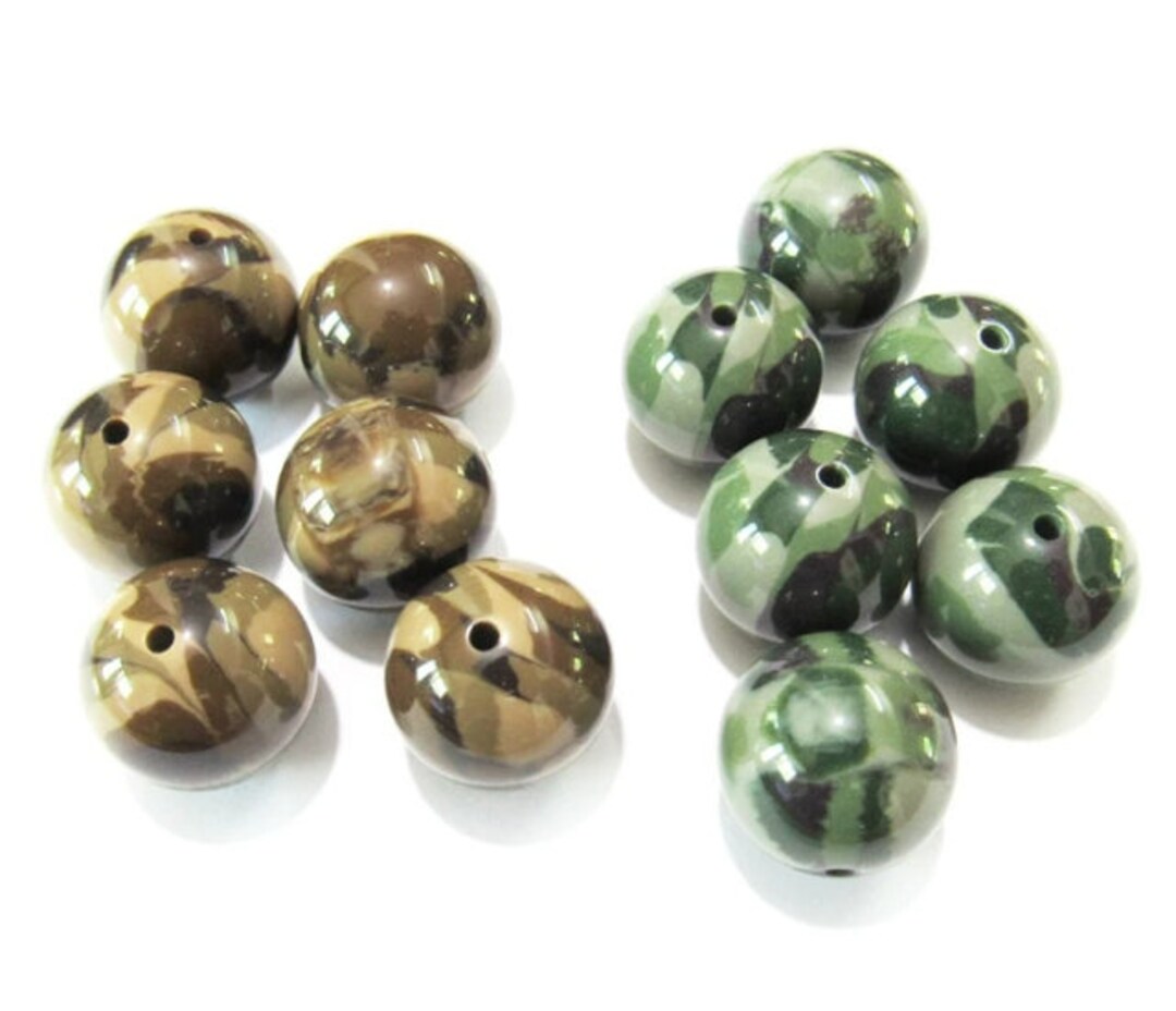 20mm Beads | Brown Camo Beads | Green Camo Beads | Camouflage Print ...