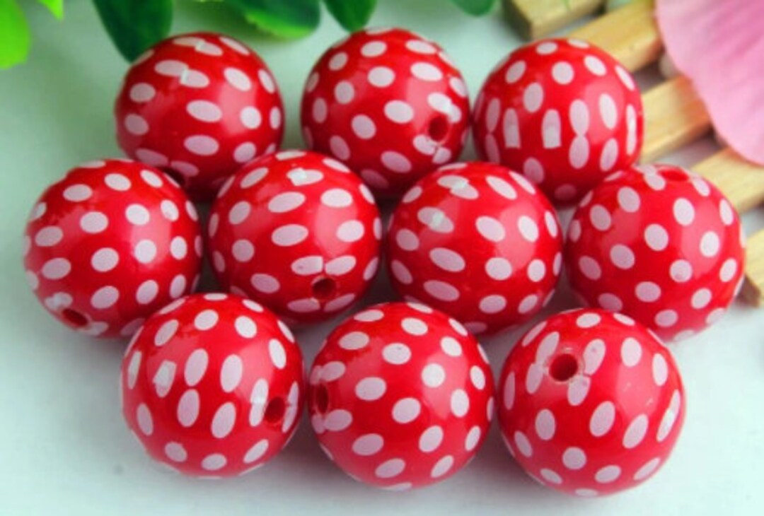 CLEARANCE 20mm Red Beads | Red Polka Dot Beads | Bubblegum Beads | 20mm ...