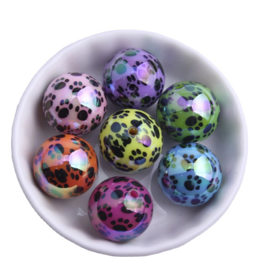 20mm Beads | AB Finish Dog Paw Print Beads | Bubblegum Beads | Cat Paw ...