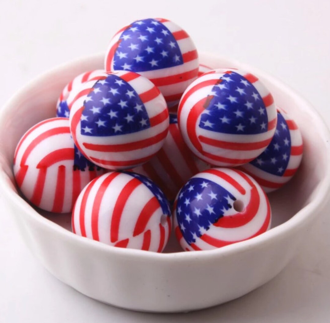 20mm American Flag Beads | Flag Print Beads | Bubblegum Beads ...