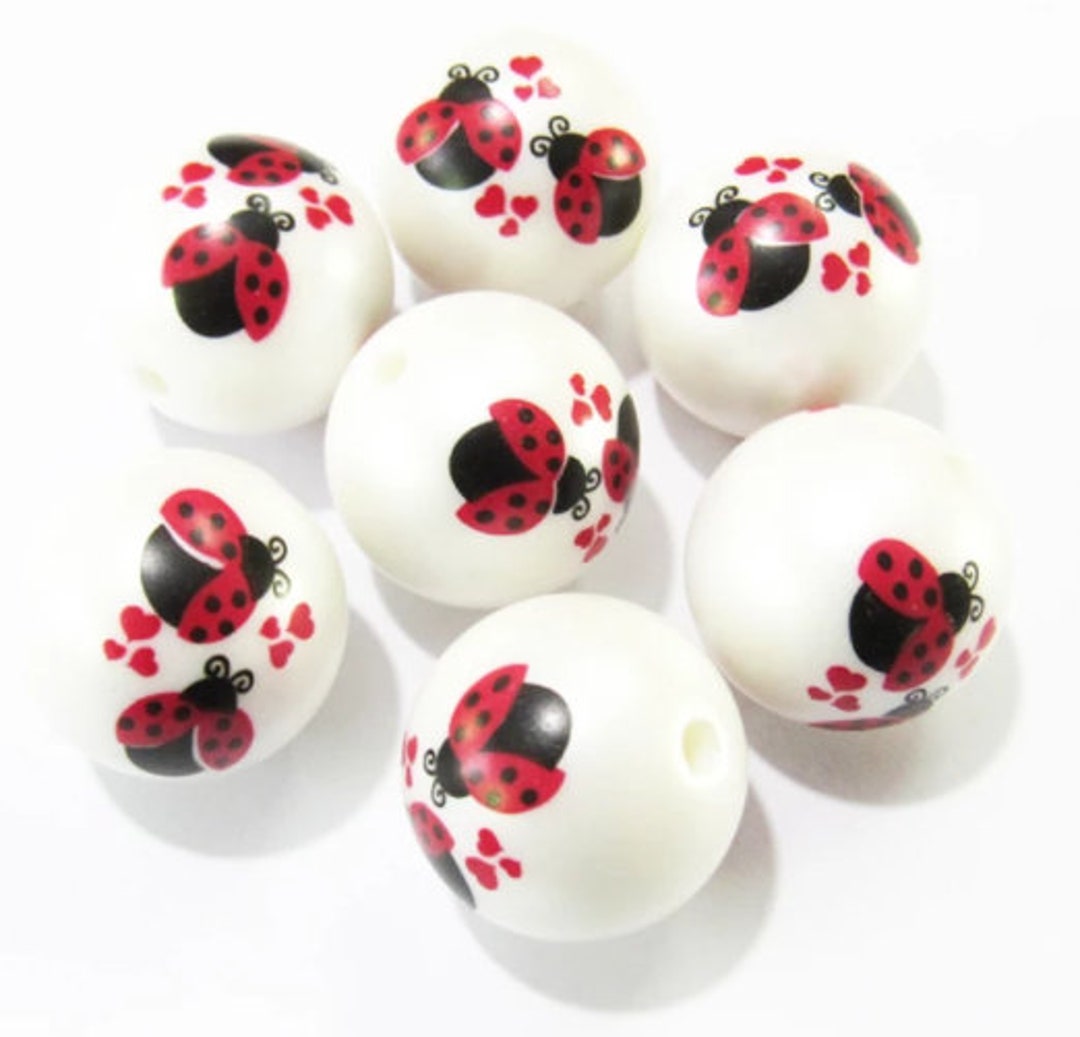 20mm Beads | Red and Black Ladybug Beads | Bubblegum Beads | 20mm ...
