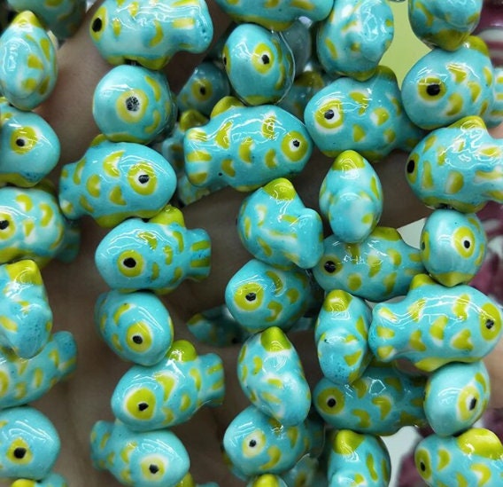 Ceramic Fish Beads Orange Fish Bead Green Fish Bead - Etsy