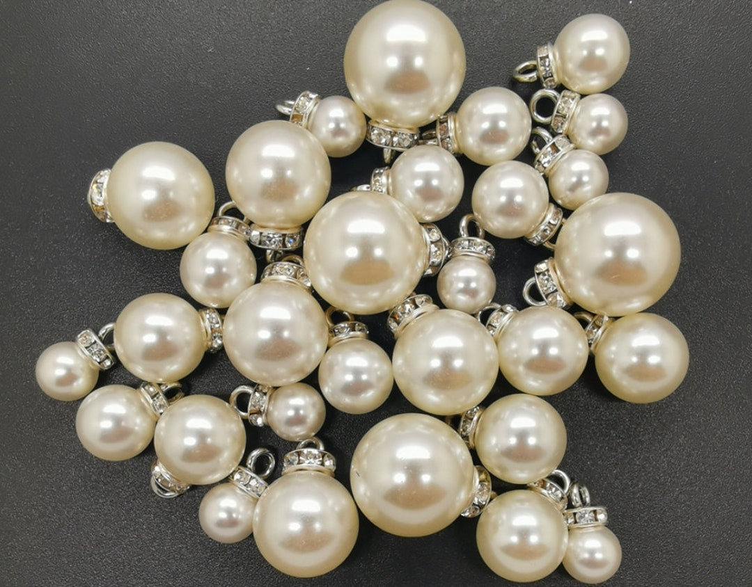 Off-white Pearl Drops With Rhinestones | Silver Metal Color | Pearl ...