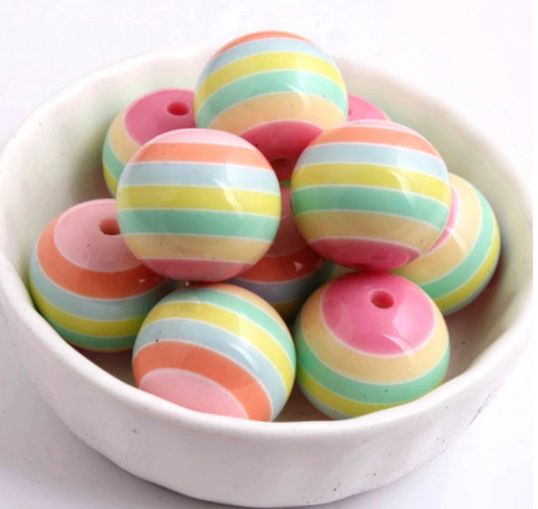 20mm Pastel Rainbow Beads | Pastel Rainbow Stripe Beads | Pastel ...