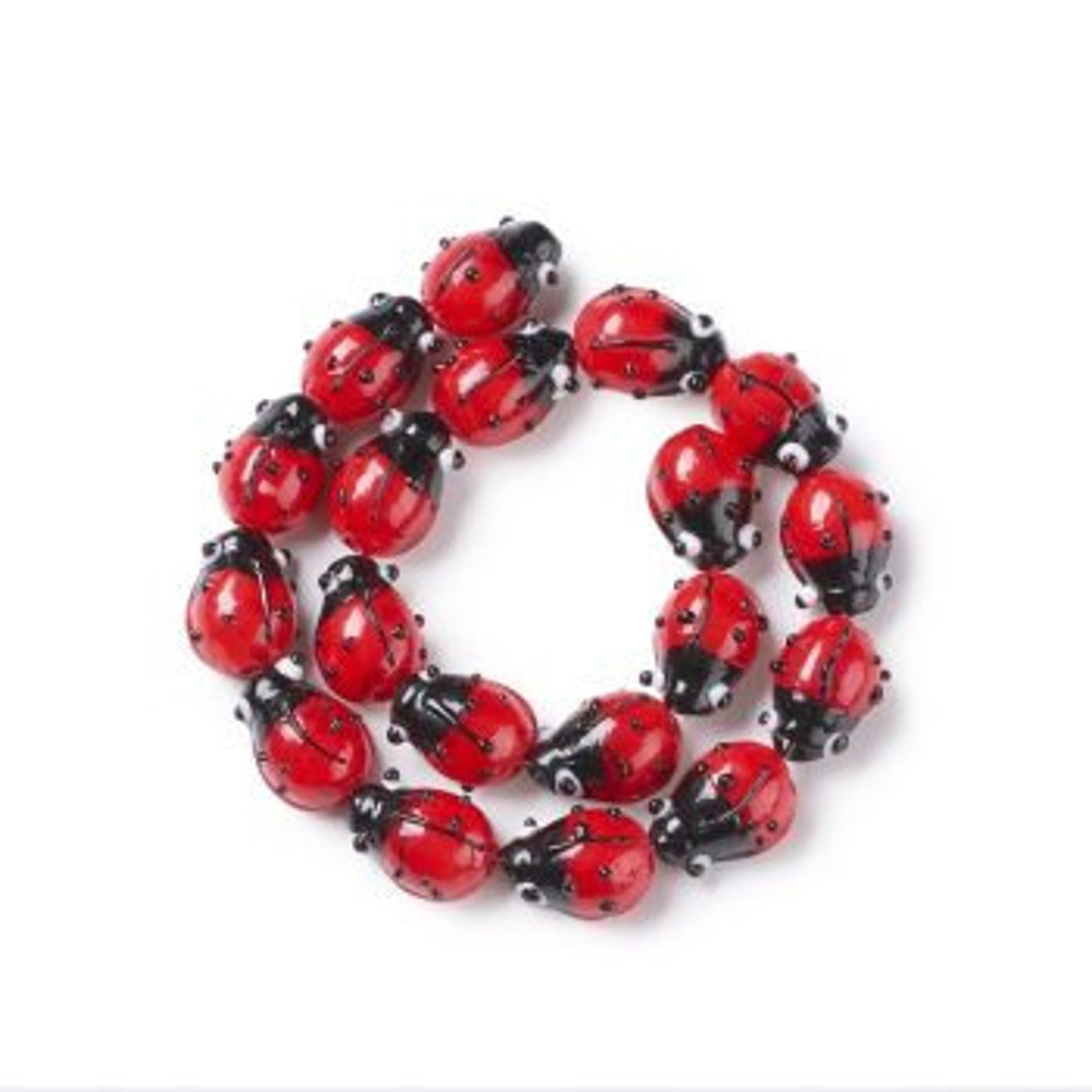 12-14mm Lampwork Glass Ladybug Beads | Spring Beads | Easter Beads ...