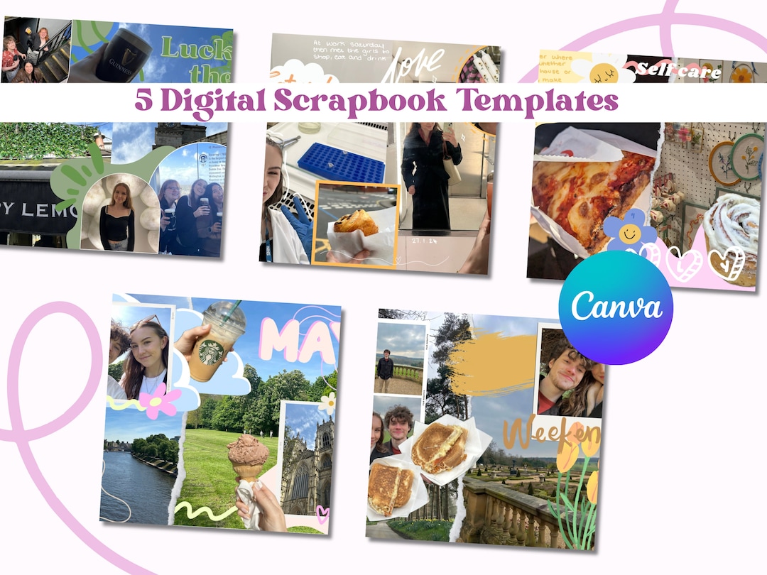 5 Colourful and Fun Digital Scrapbook Templates for Canva - Etsy