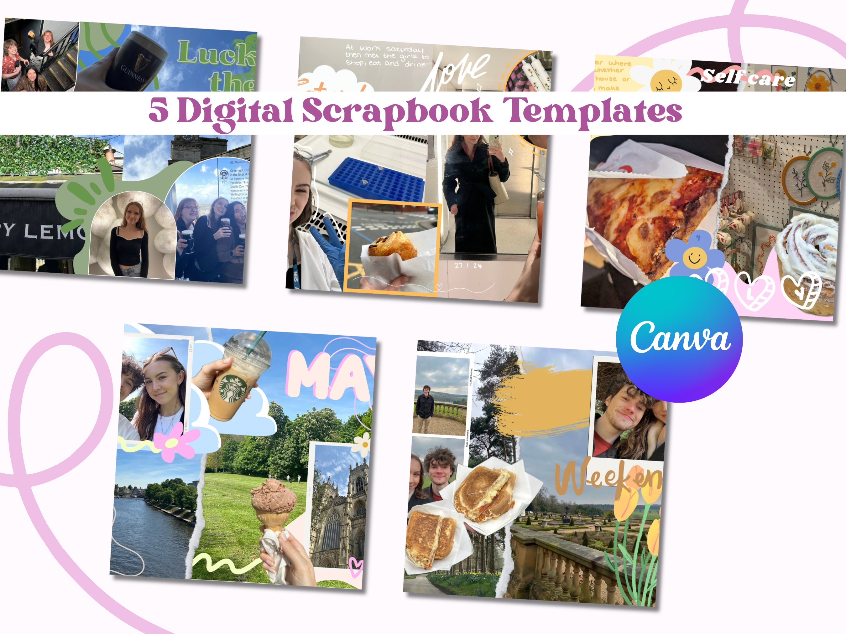 5 Colourful and Fun Digital Scrapbook Templates for Canva - Etsy