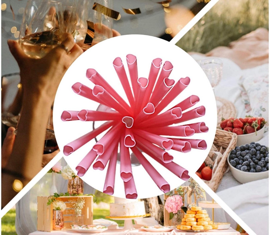 12 Heart Shaped Straws reusable Plastic Straws Individually Wrapped ...