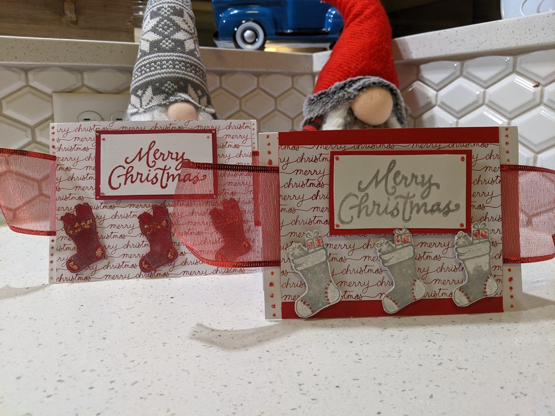 2 Hanging Stocking Cards Wrapped in Ribbin - Etsy