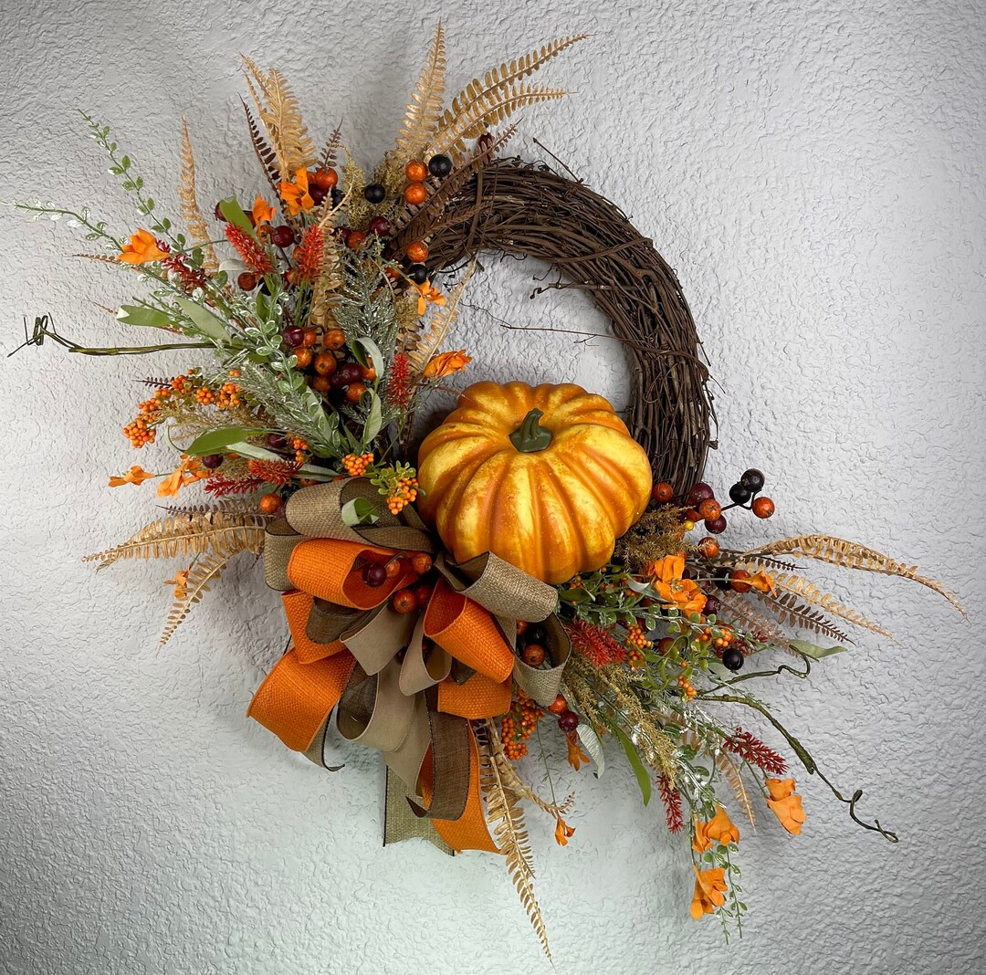Pumpkin Grapevine Wreath, Fall Grapevine Wreath, Grapevine Wreath, Fall ...