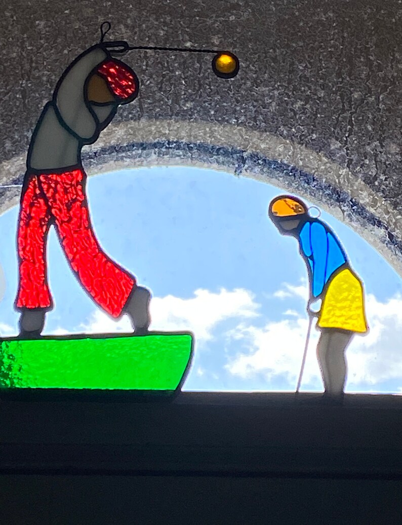Vintage Stained Glass Golfers - Etsy