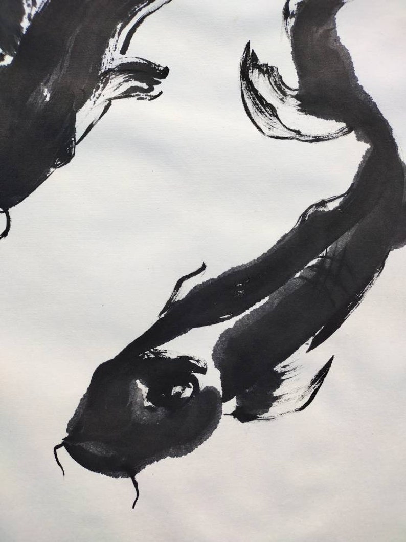 Large Original Japanese Koi Fish Painting Sumi-e Ink - Etsy