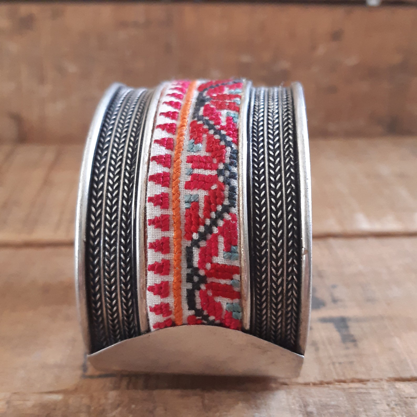Cross Stitch Embroidery Cuff - Adjustable - Unique - Ethnic - Chic ...