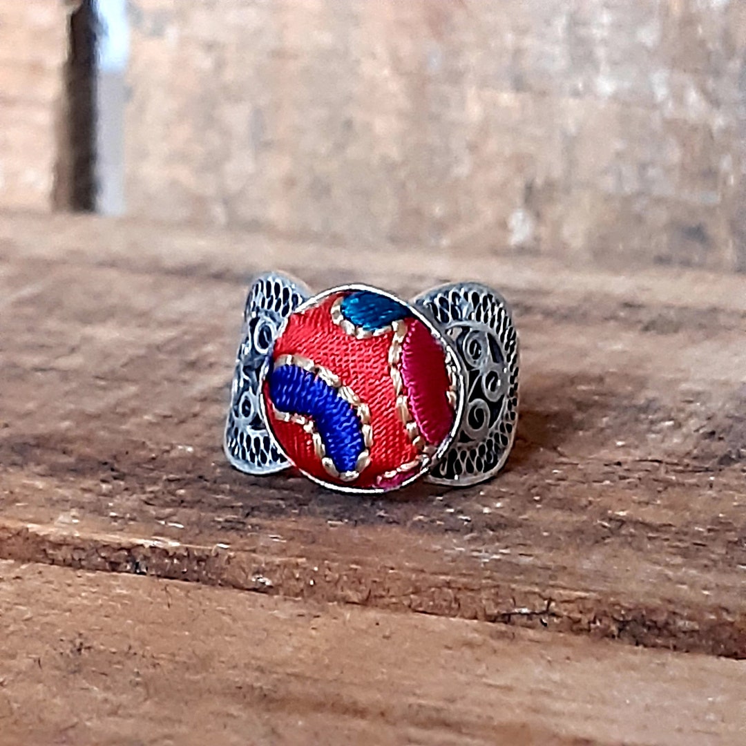 Recycled Embroidery Ring - Old Ring - Unique Ring - Handmade Embroidery ...