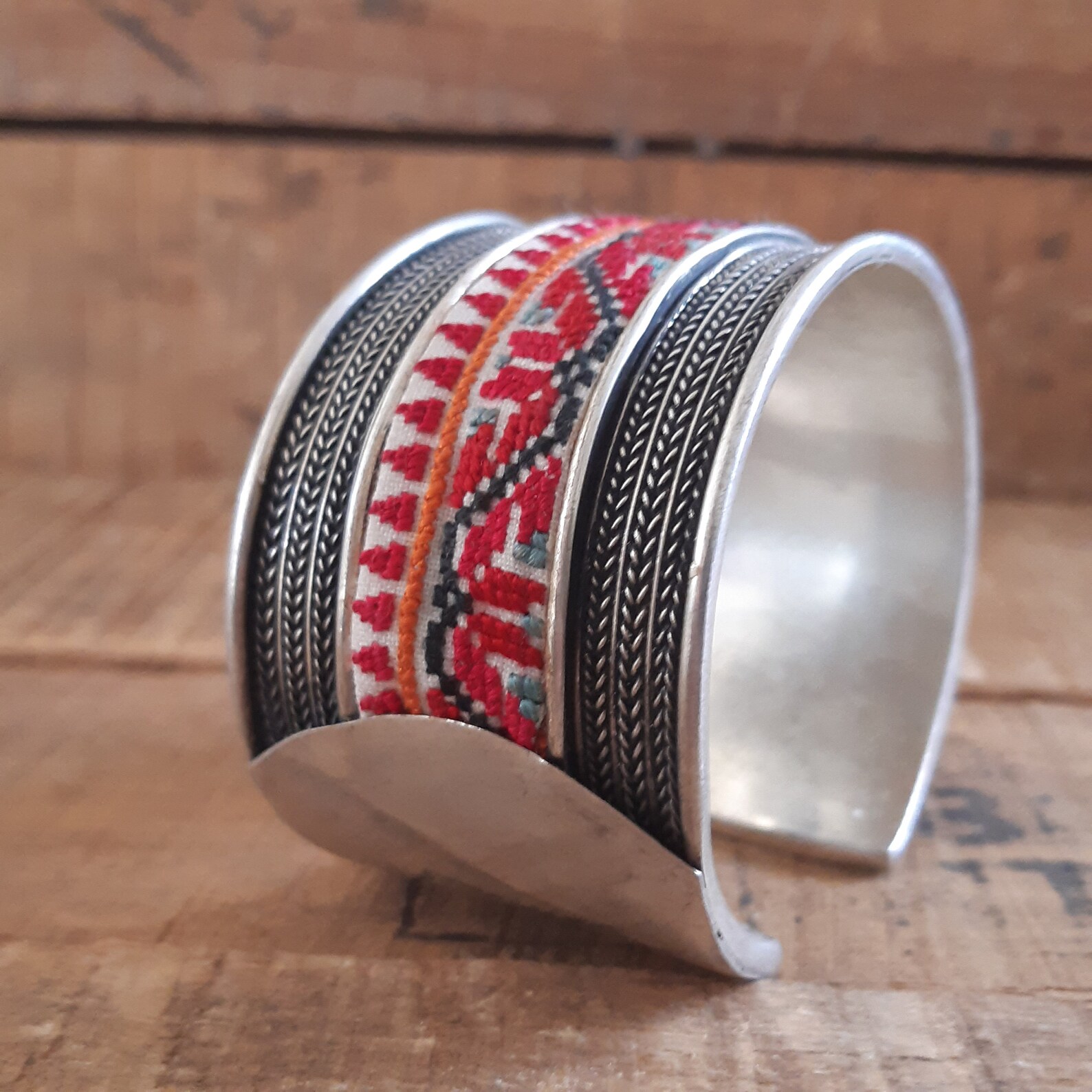 Cross Stitch Embroidery Cuff - Adjustable - Unique - Ethnic - Chic ...