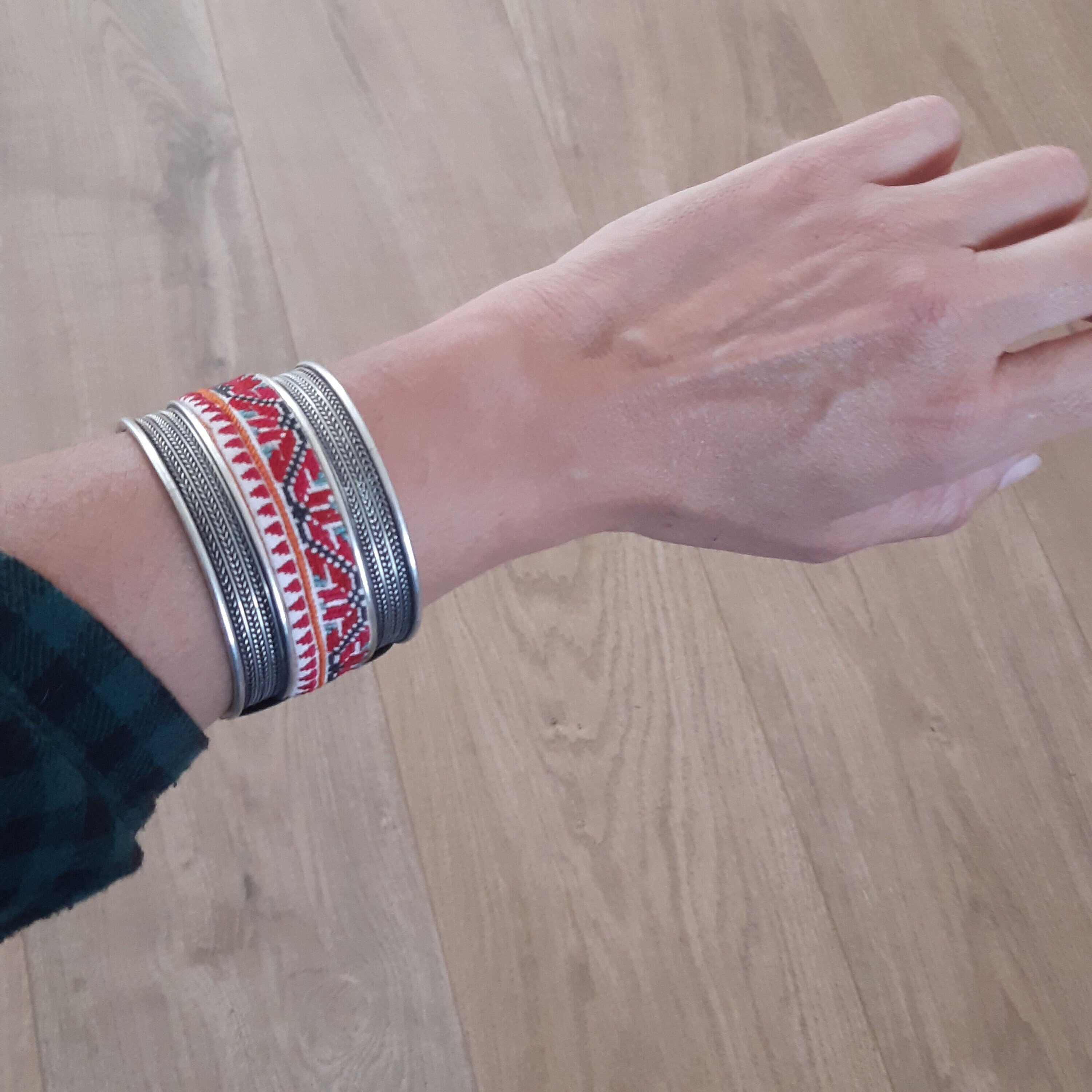 Cross Stitch Embroidery Cuff - Adjustable - Unique - Ethnic - Chic ...