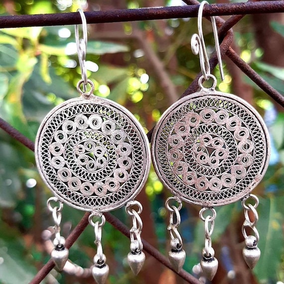 Lace Pieces Earrings Round Curls gift Idea antique Jewelry ethnic Jewelry miao Jewelry silver tribal Jewel Etsy Canada
