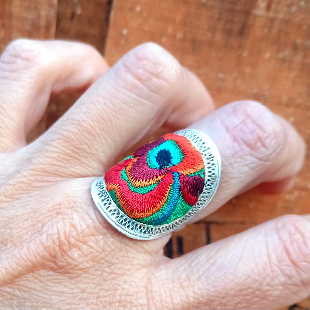 Recycled Embroidery Ring - Antique Ring - Unique Ring - Handmade ...