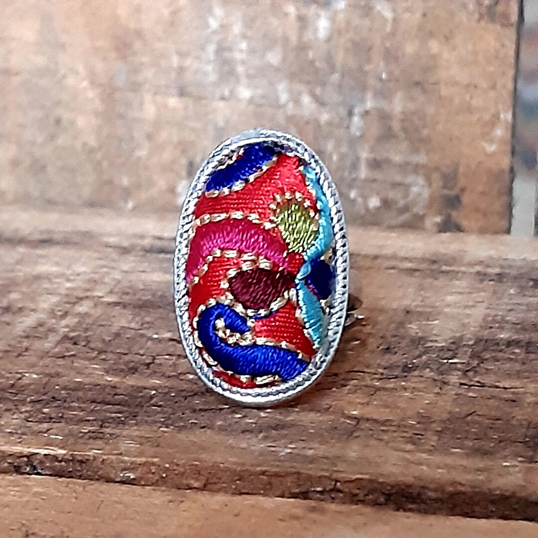 Fabric and Old Embroidery Ring Unique Jewel Soul Jewel Recycling Second ...