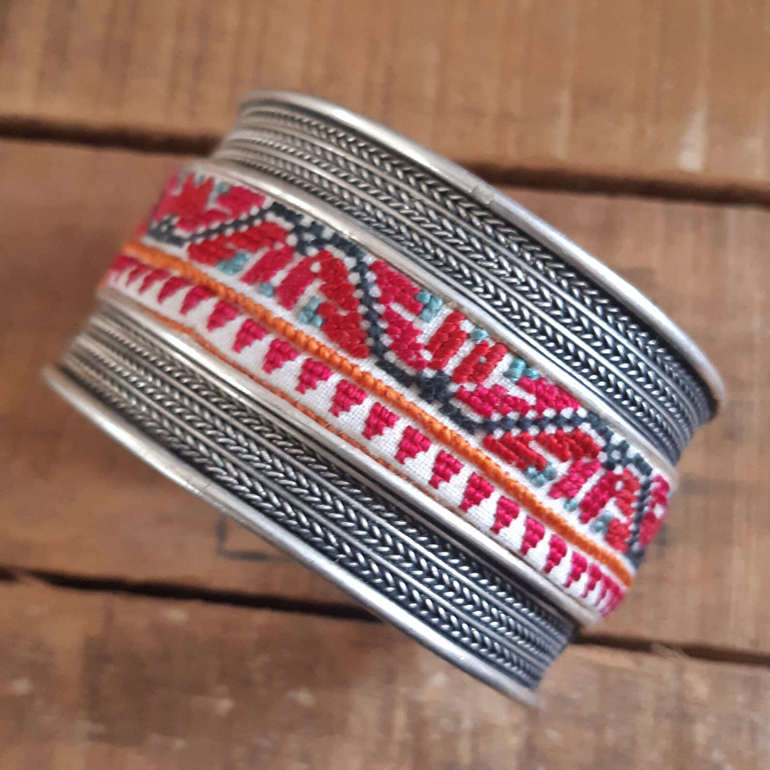 Cross Stitch Embroidery Cuff - Adjustable - Unique - Ethnic - Chic ...