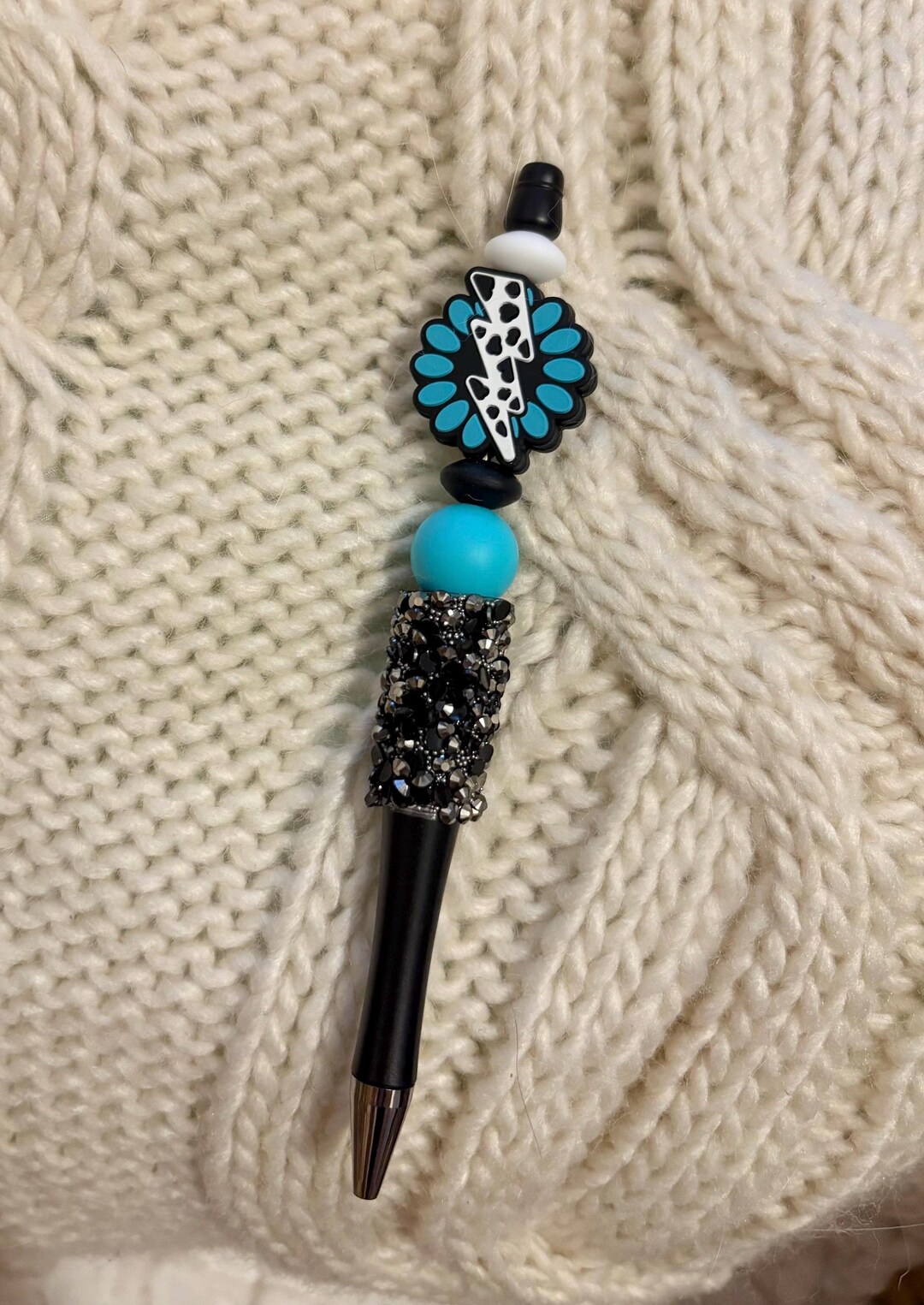 Glitter Silicone Lightning Bolt Cow Print Beaded Pen, Beaded Pens ...