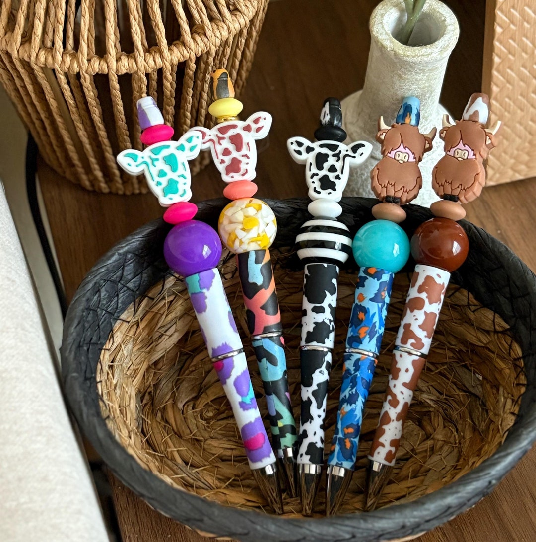 Cow Silicone Beaded Pens, Beaded Pens, Cows, Pen for Work, Pen for ...