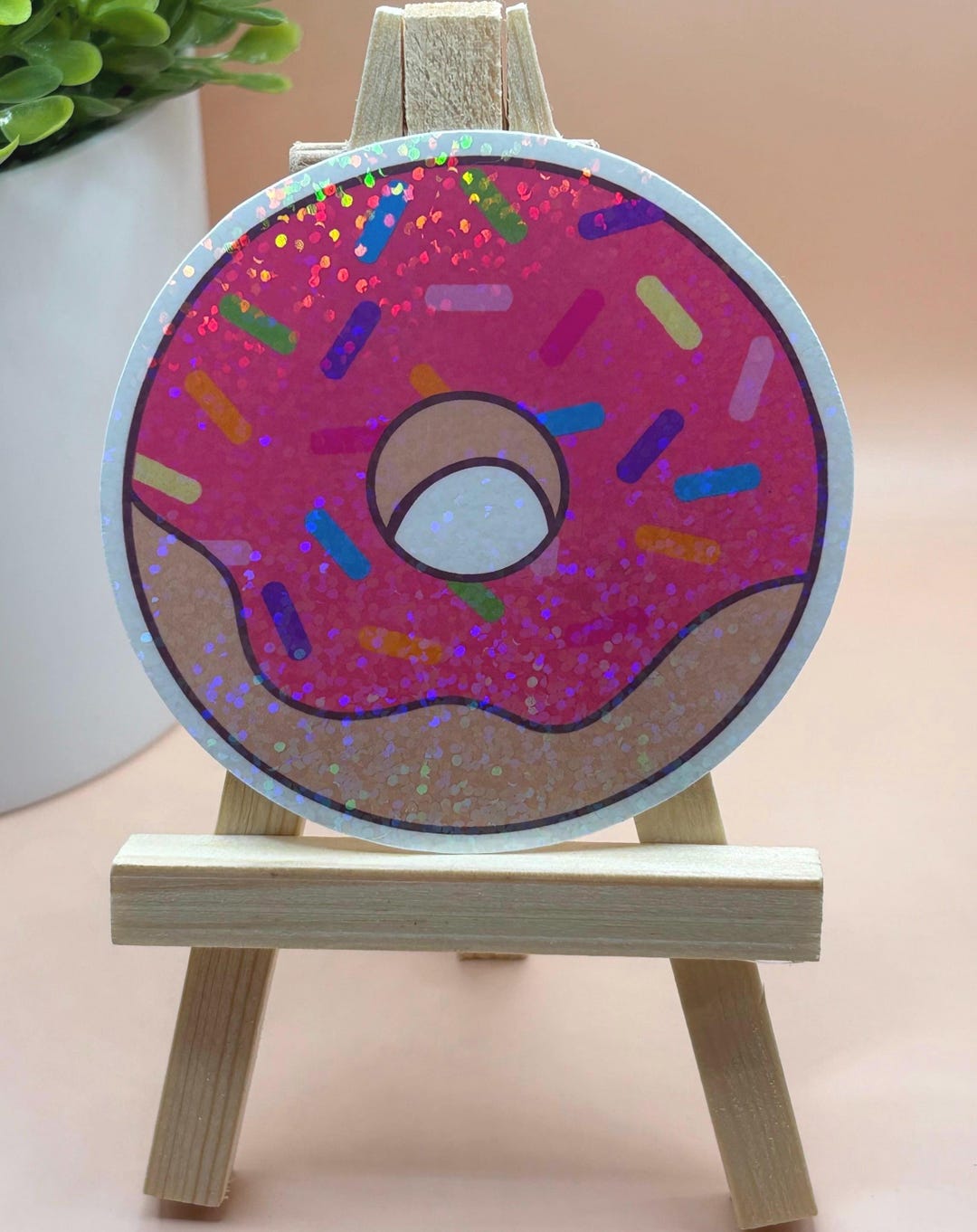 Cute Pink Sprinkle Donut Holographic Water Bottle, Laptop Decal ...