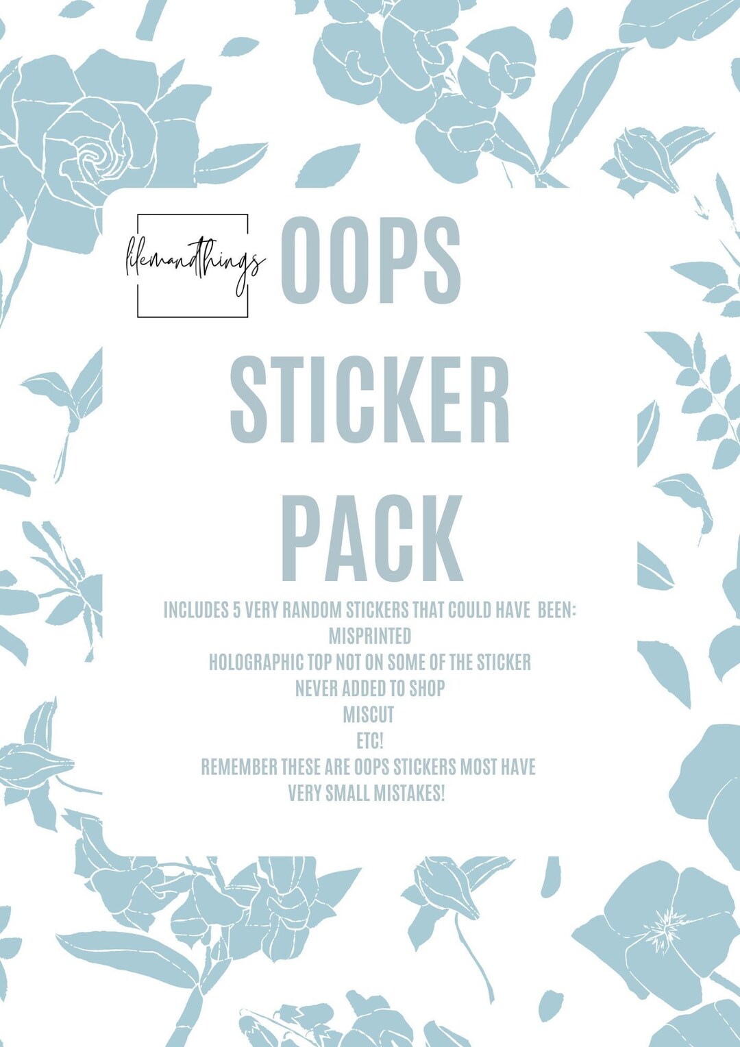 Oops Sticker Pack, Mistake Sticker Pack, Mystery Sticker Pack, Water ...