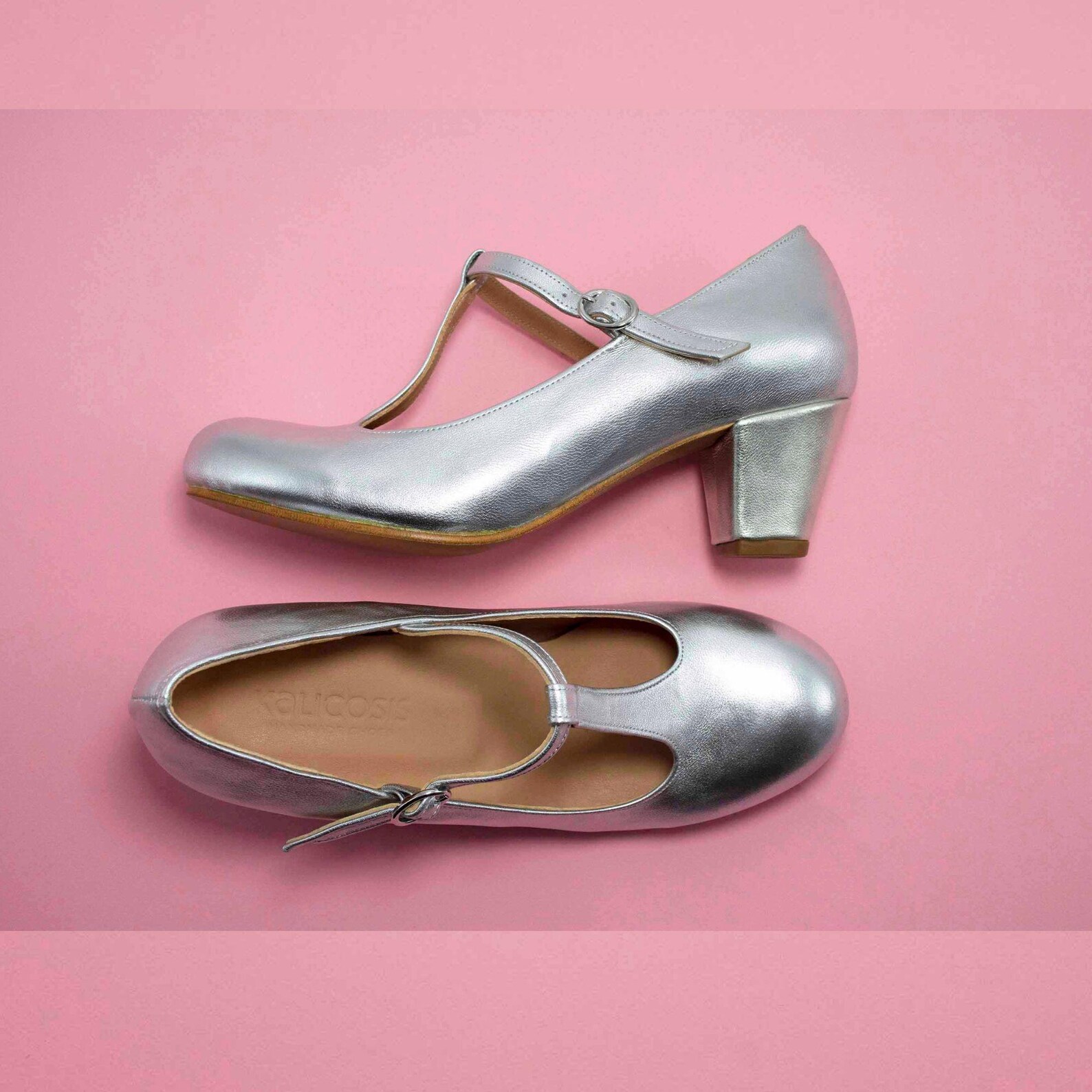 Silver Leather Mary Jane Block Heel Shoes, T Strap - Etsy