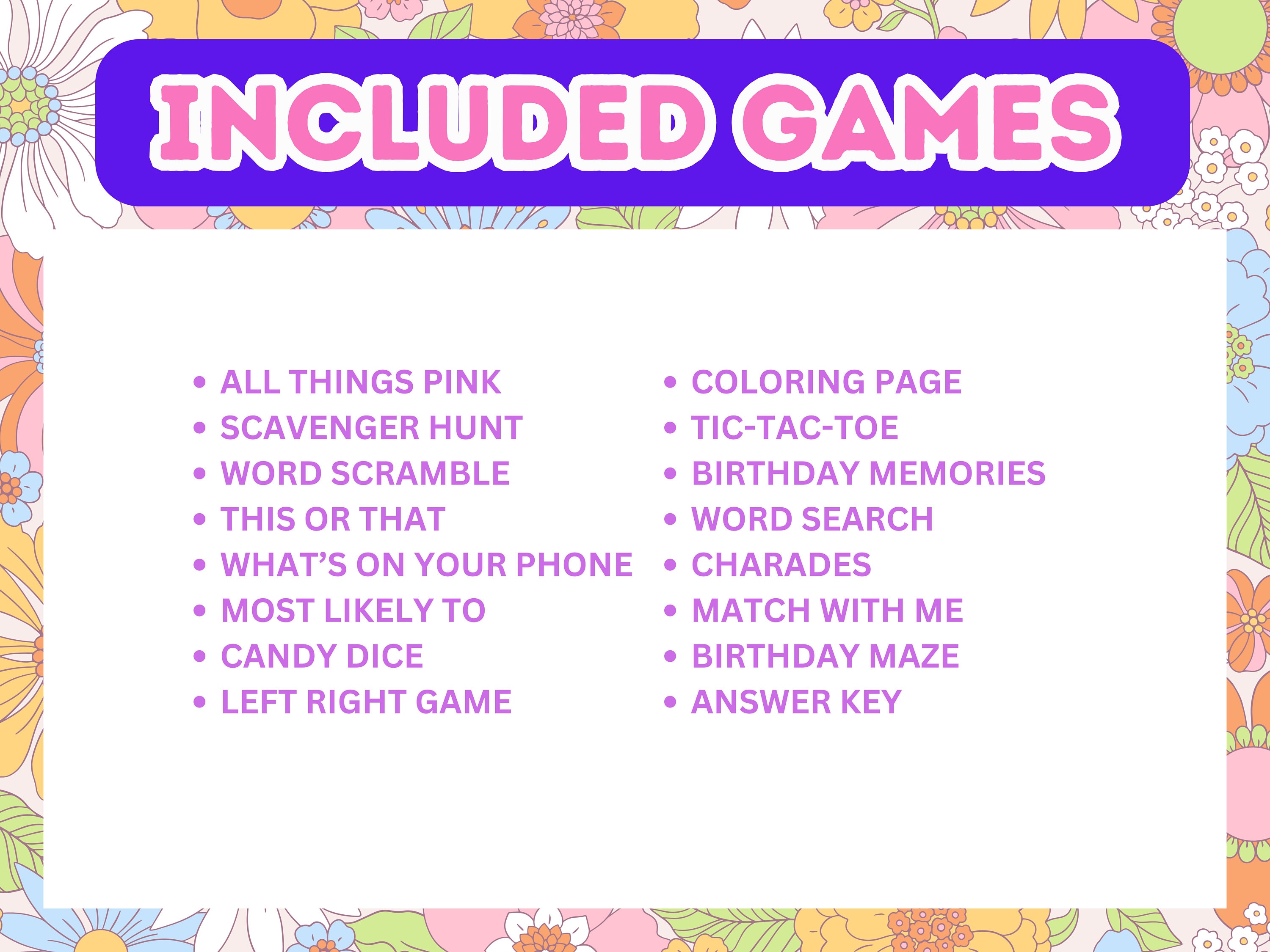 Printable Girl Birthday Party Games Pack for Teen & Tween Girls Fun ...