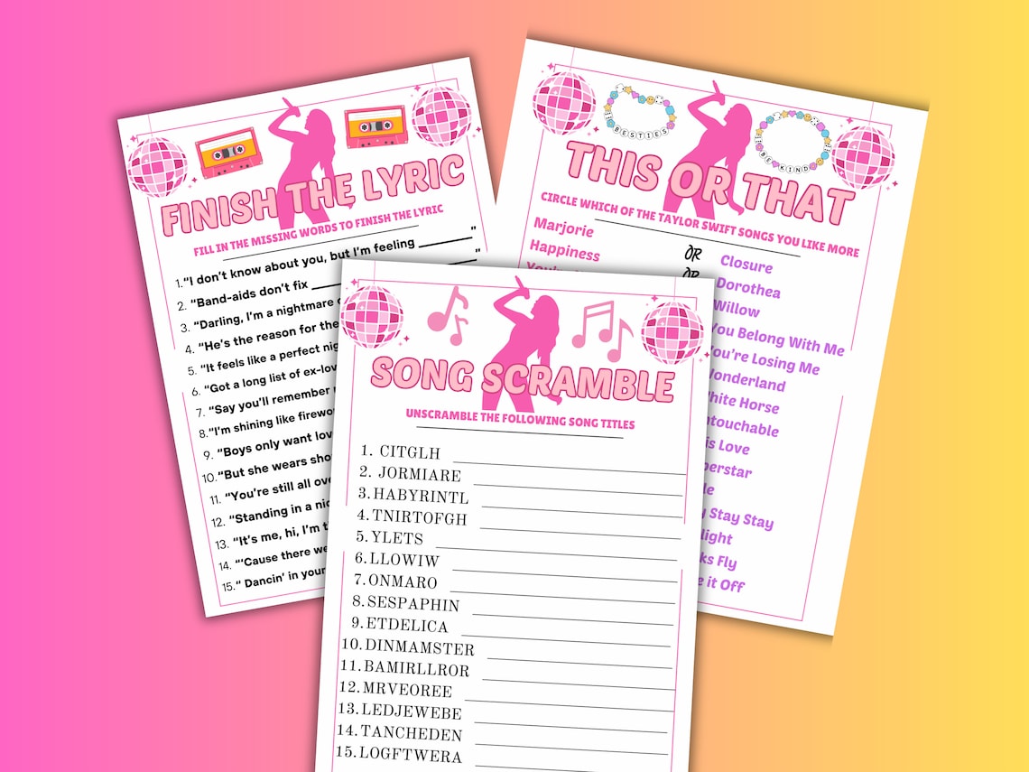 Taylor Swift Printable Party Game Bundle | Taylor Swift Printable Games ...