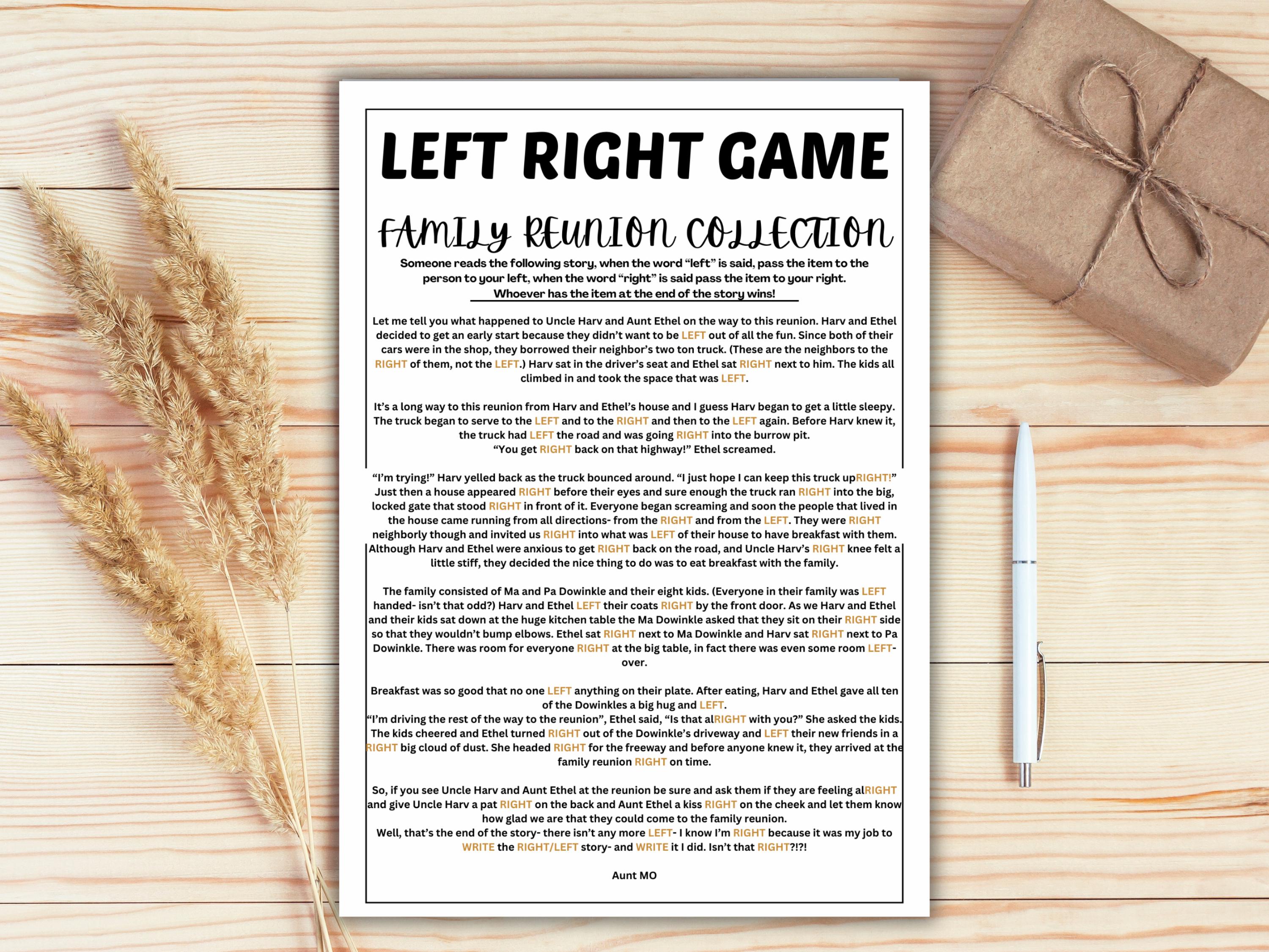 Family Reunion Left Right Game | Pass the Prize Game | Family Game ...