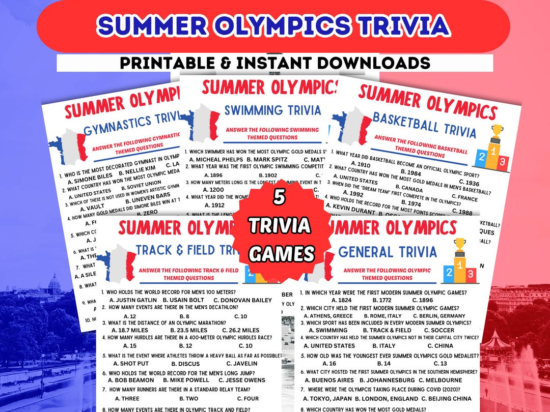 2024 Summer Olympics Trivia Pack Summer Olympic Family Activities Fun ...