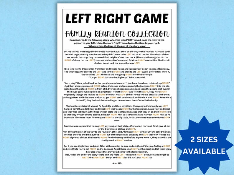 Family Reunion Left Right Game | Pass the Prize Game | Family Game ...