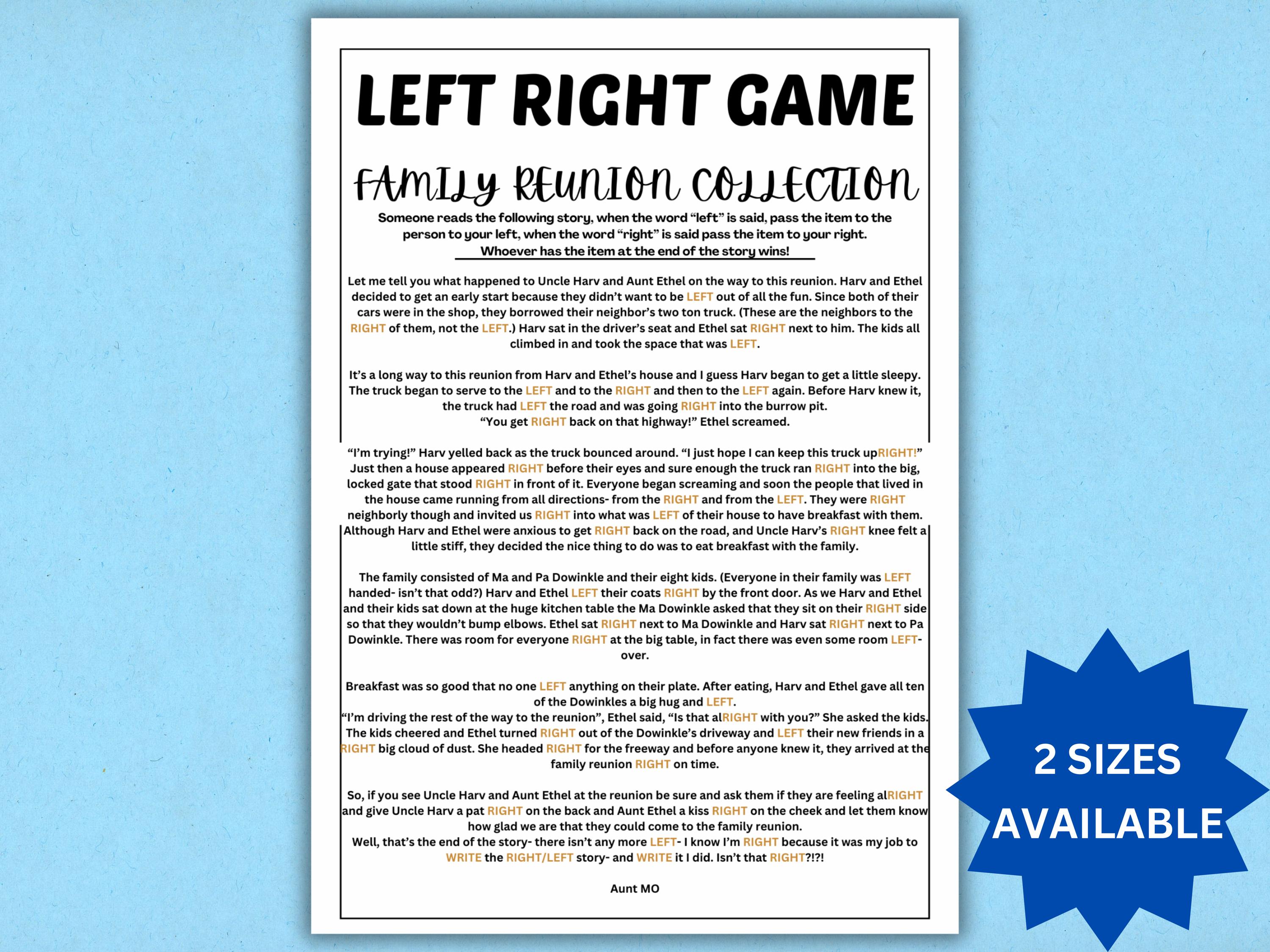 Family Reunion Left Right Game | Pass the Prize Game | Family Game ...
