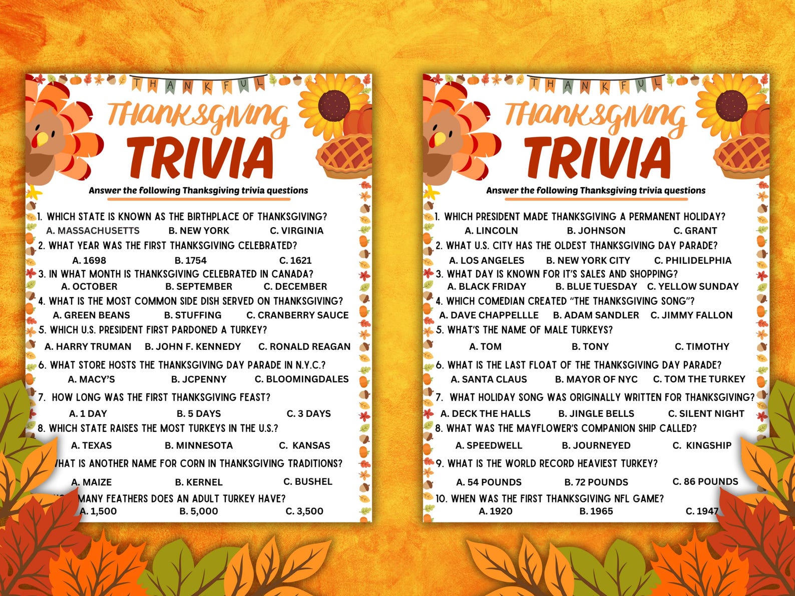 Thanksgiving Trivia Game Pack | Thanksgiving Games | Friendsgiving Game ...