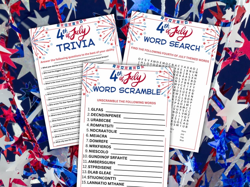 4th of July Printable Family Game Collection Fourth of July Kids Games ...