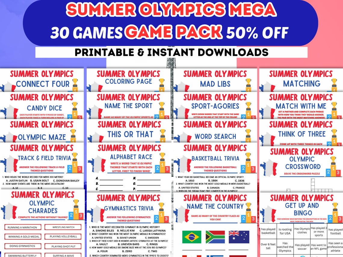 2024 Summer Olympics Mega Game Pack | 30 Summer Olympic Family Games ...