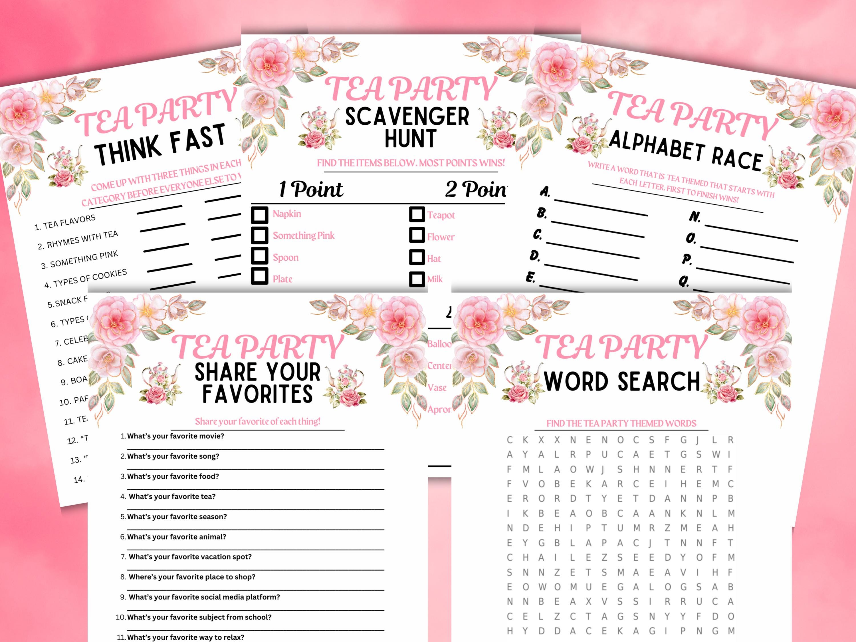 Tea Party Printable Games | Tea Party Games for Adults & Kids | Tea ...