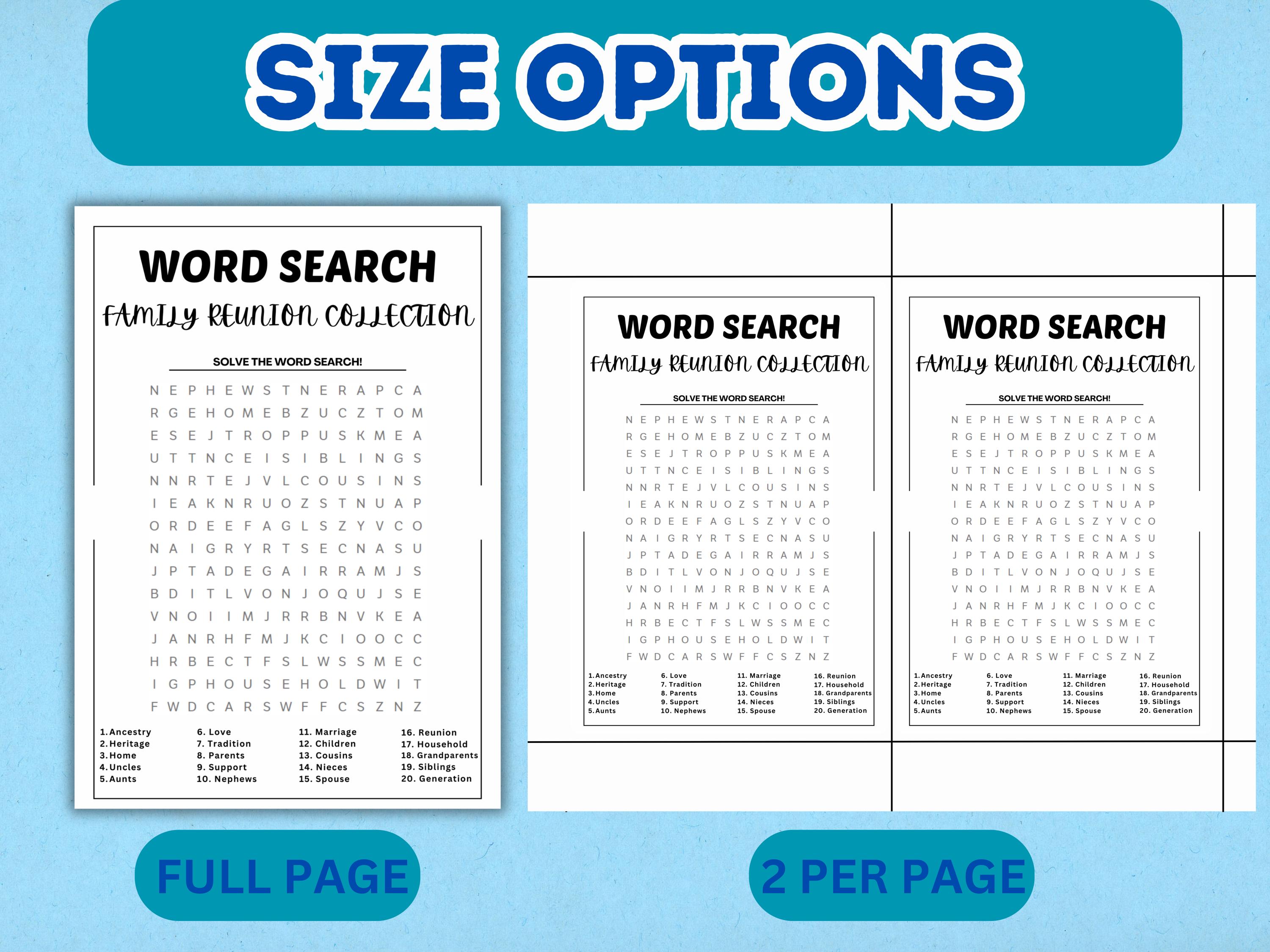 Family Reunion Word Search Game | Word Search | Family Reunion Games ...