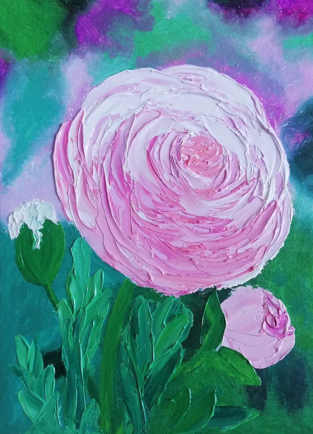 Ranunculus Painting Original Floral Art Impasto Ranunculus Wall Flower ...